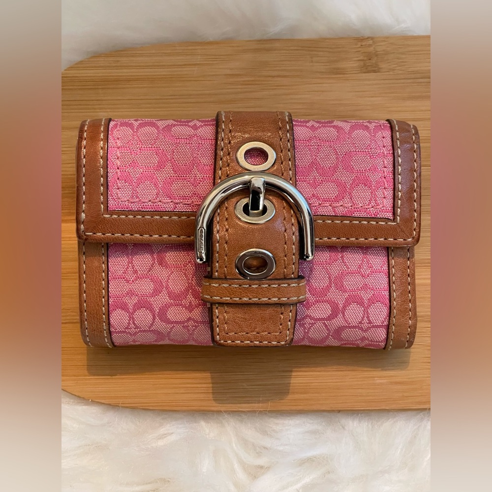 Coach Pink Mini Signature Canvas Monogram Trifold Buc… - Gem